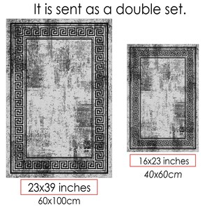 Classic Greek Key Bathroom Mat Set - Black & Gray Vintage Design ...