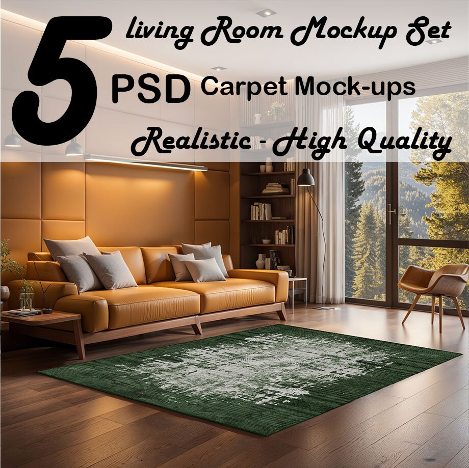 5 Living Room Rug Mockup Bundle PSD Rug Mockups Insert Design via ...