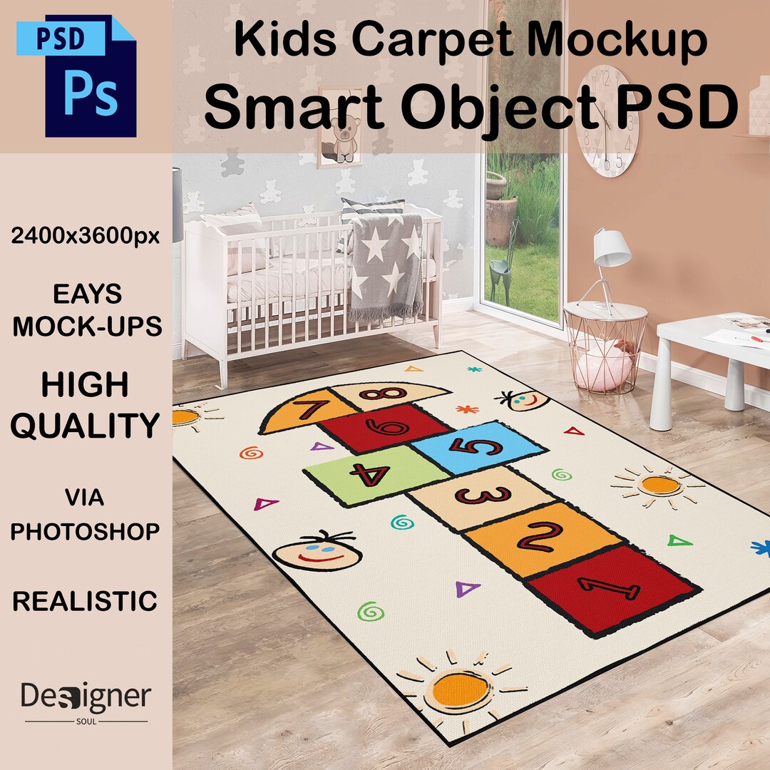 Realistic Kids Rug Mockup PSD Rug Mockups Insert Design via Photoshop ...