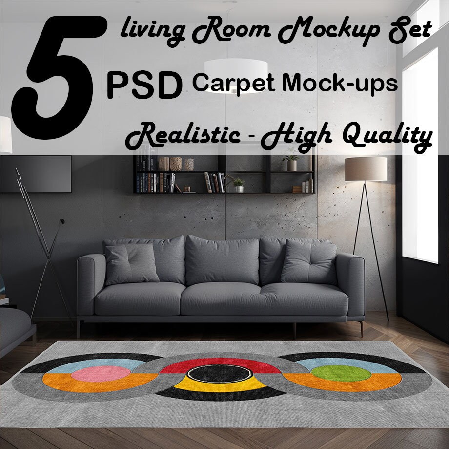 5 Living Room Rug Mockup Bundle PSD Rug Mockups Insert Design via ...