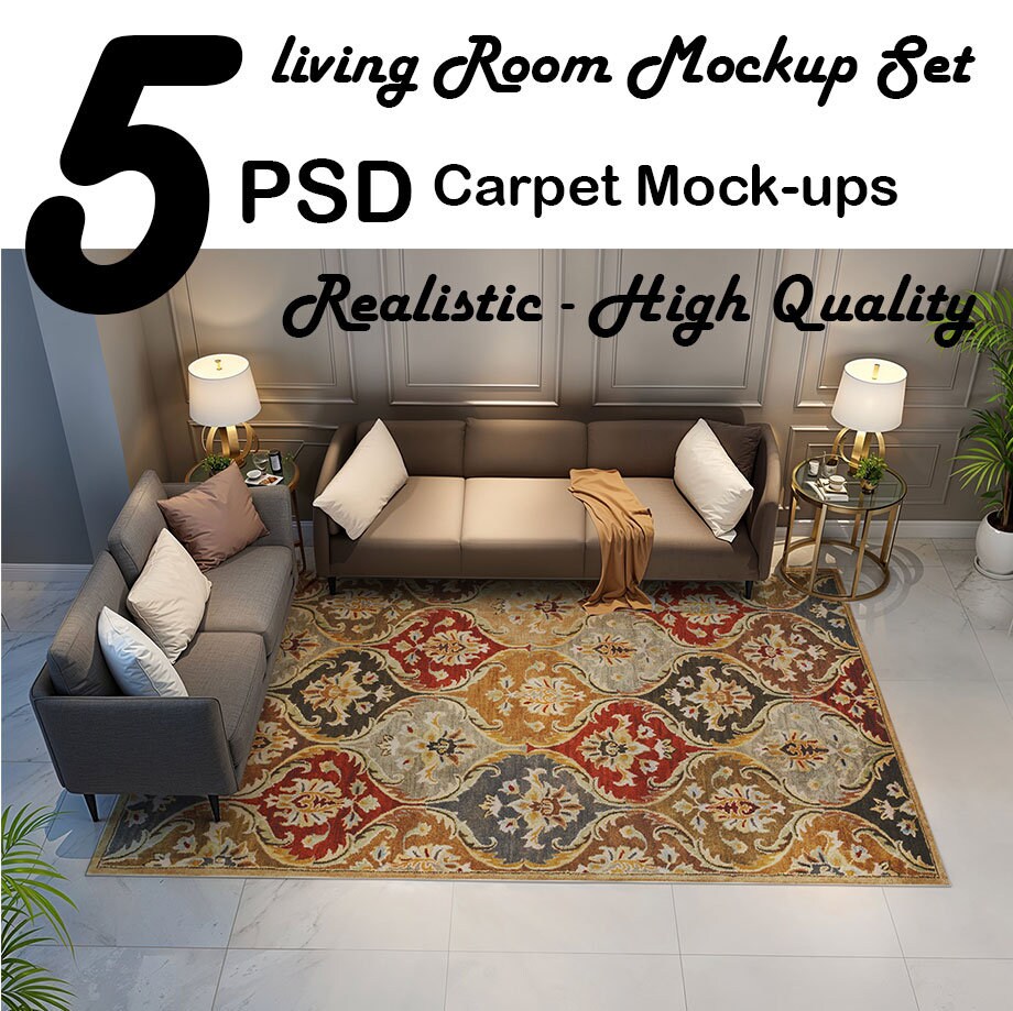 5 Living Room Rug Mockup Bundle PSD Rug Mockups Insert Design via ...