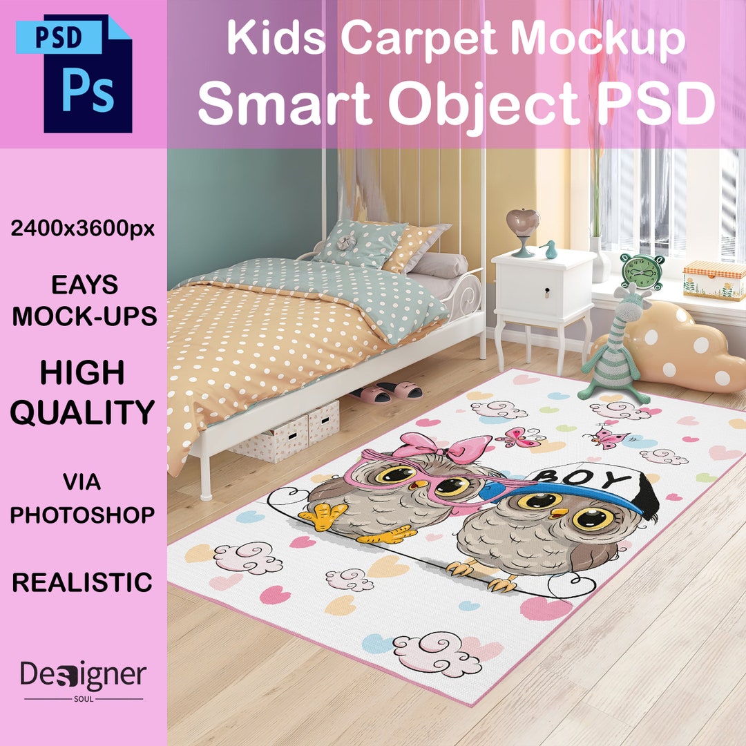 Realistic Kids Rug Mockup PSD Rug Mockups Insert Design via Photoshop ...