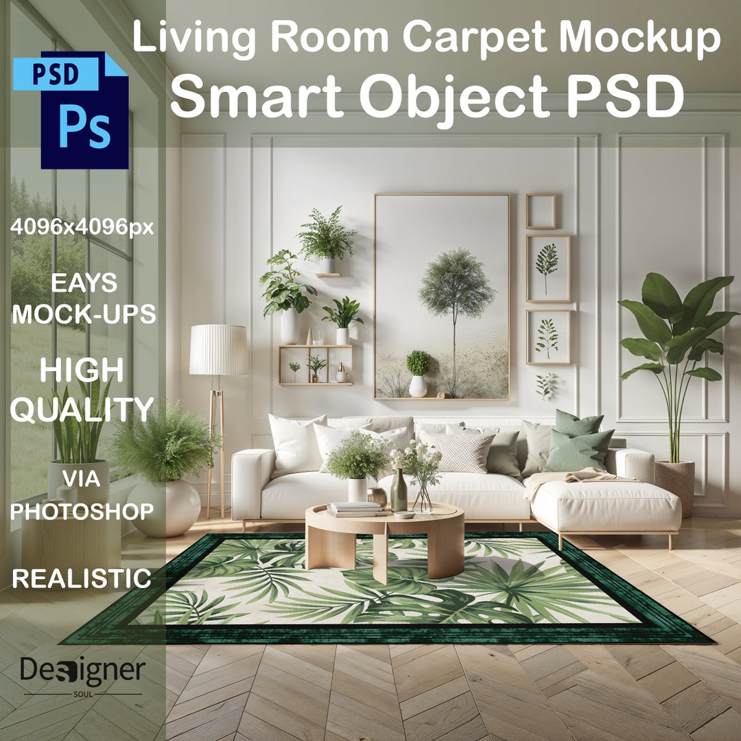 Living Room Rug Mockup - PSD Rug Mockups - Insert Design - High Quality ...