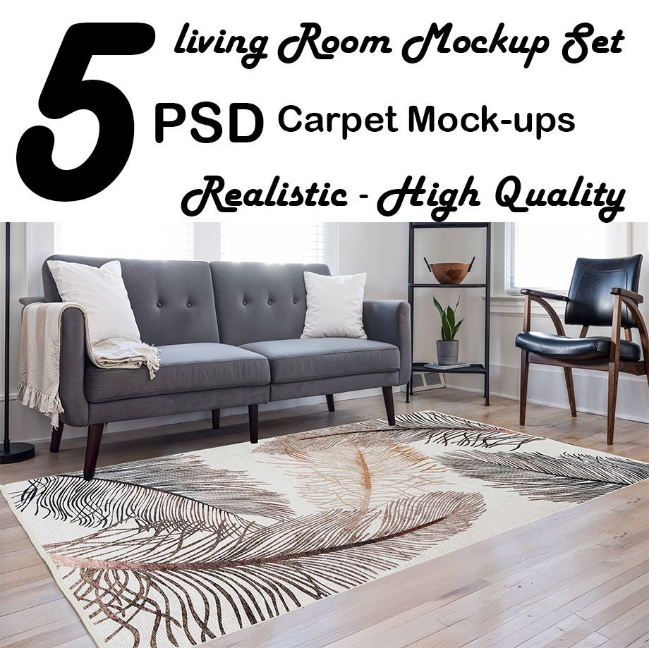 5 Living Room Rug Mockup Bundle PSD Rug Mockups Insert Design via ...