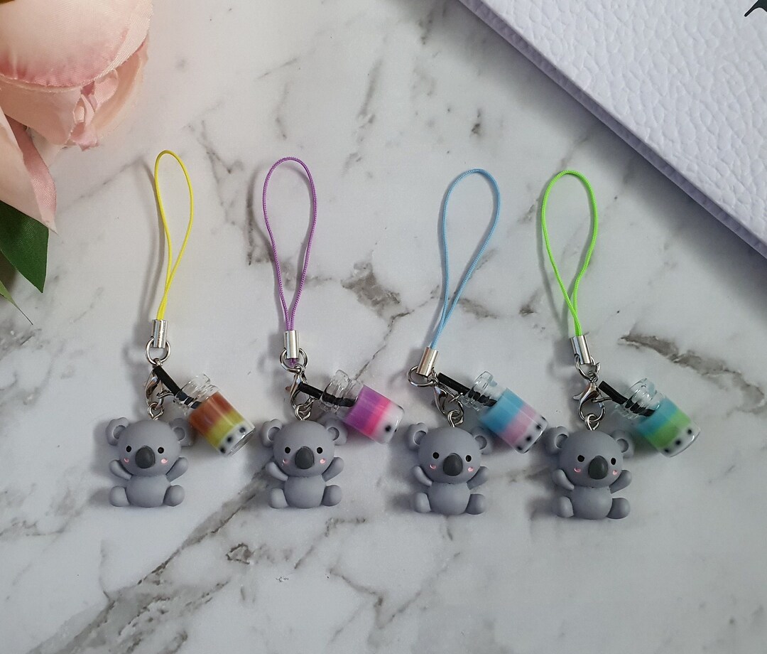Cute Little Koala Bubble Tea Resin Strap Keychains Charms - Etsy