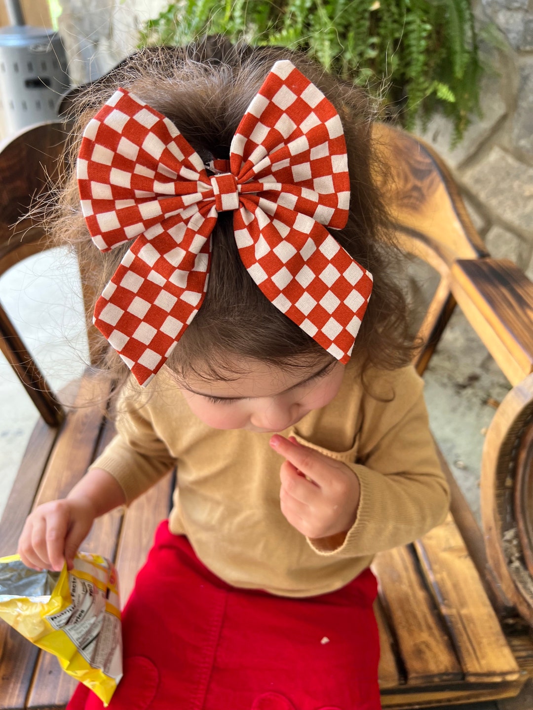 Boho Bows, Check Board Sailor Bow, Sailor Bow, Fabric Bow, Baby Bow ...