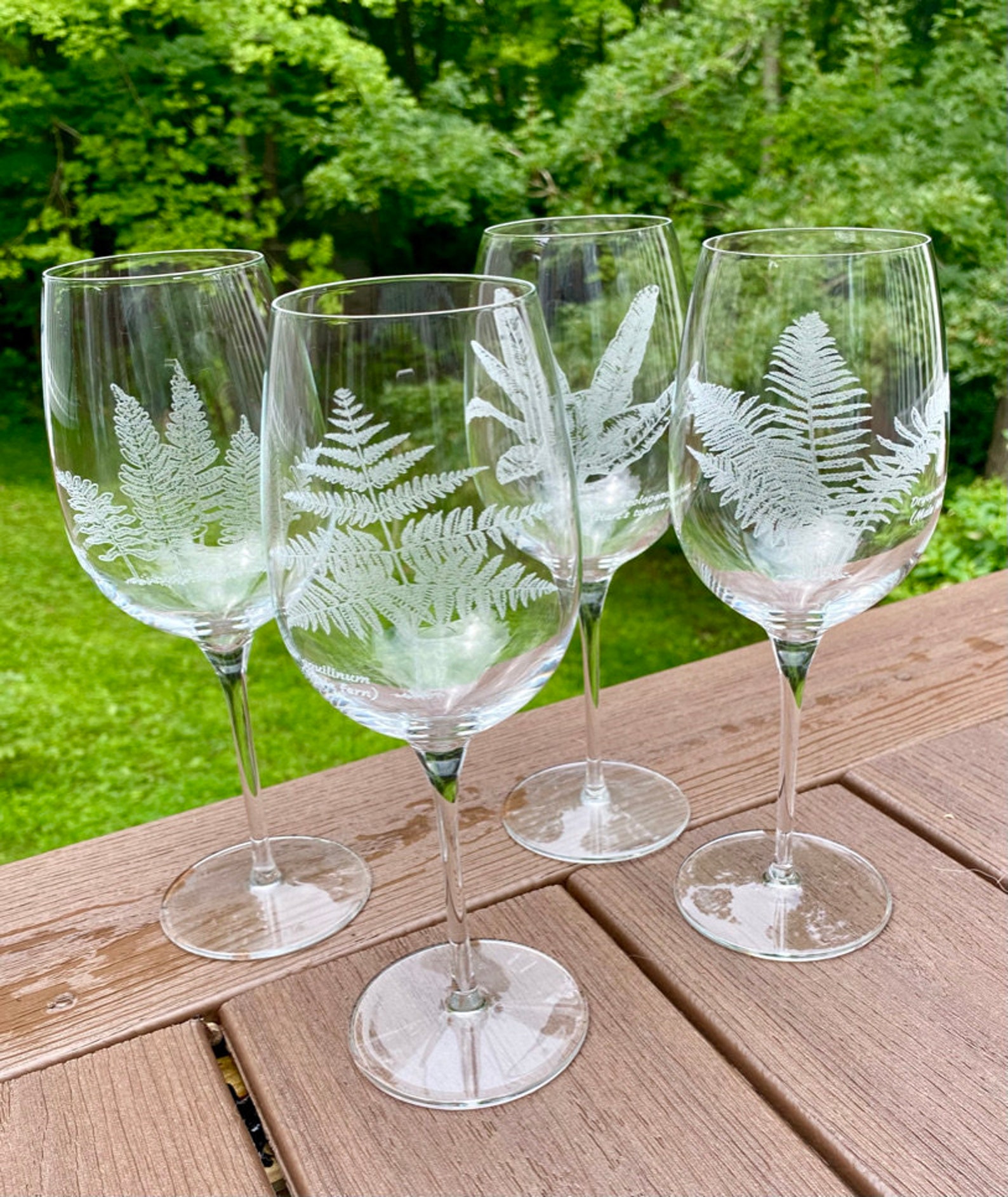 Engraved Fern Wine Glasses Set of Four Plant Wine Glass | Etsy