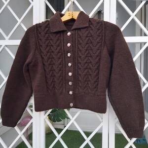 Chocolate Brown Traditional Knitted Austrian Folk Cardigan Sweater ...