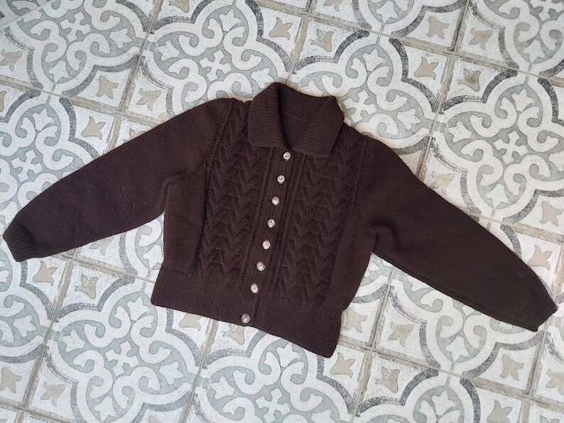 Chocolate Brown Traditional Knitted Austrian Folk Cardigan Sweater ...