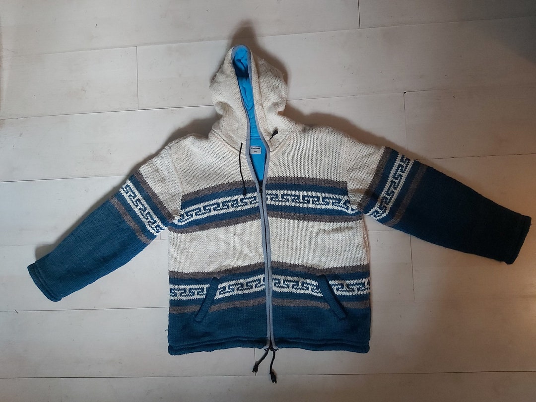 100% Pure Wool Hand-knit Hooded Sweater Made in Nepal Skiwear Polar ...