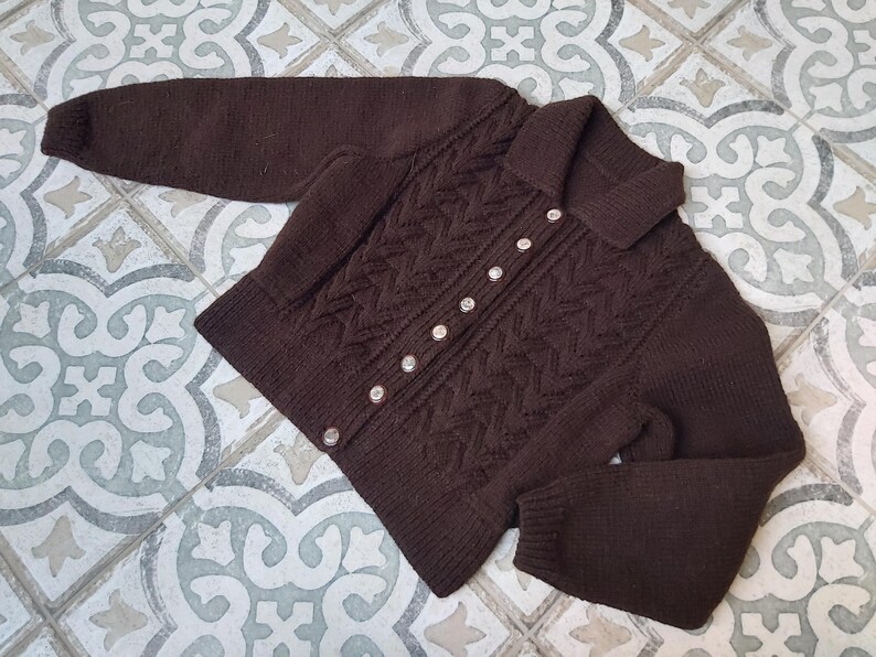Chocolate Brown Traditional Knitted Austrian Folk Cardigan Sweater ...