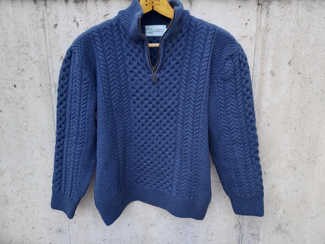 100% Merino Wool Original Aran Co. Mens Knitted Sweater, Irish Aran ...