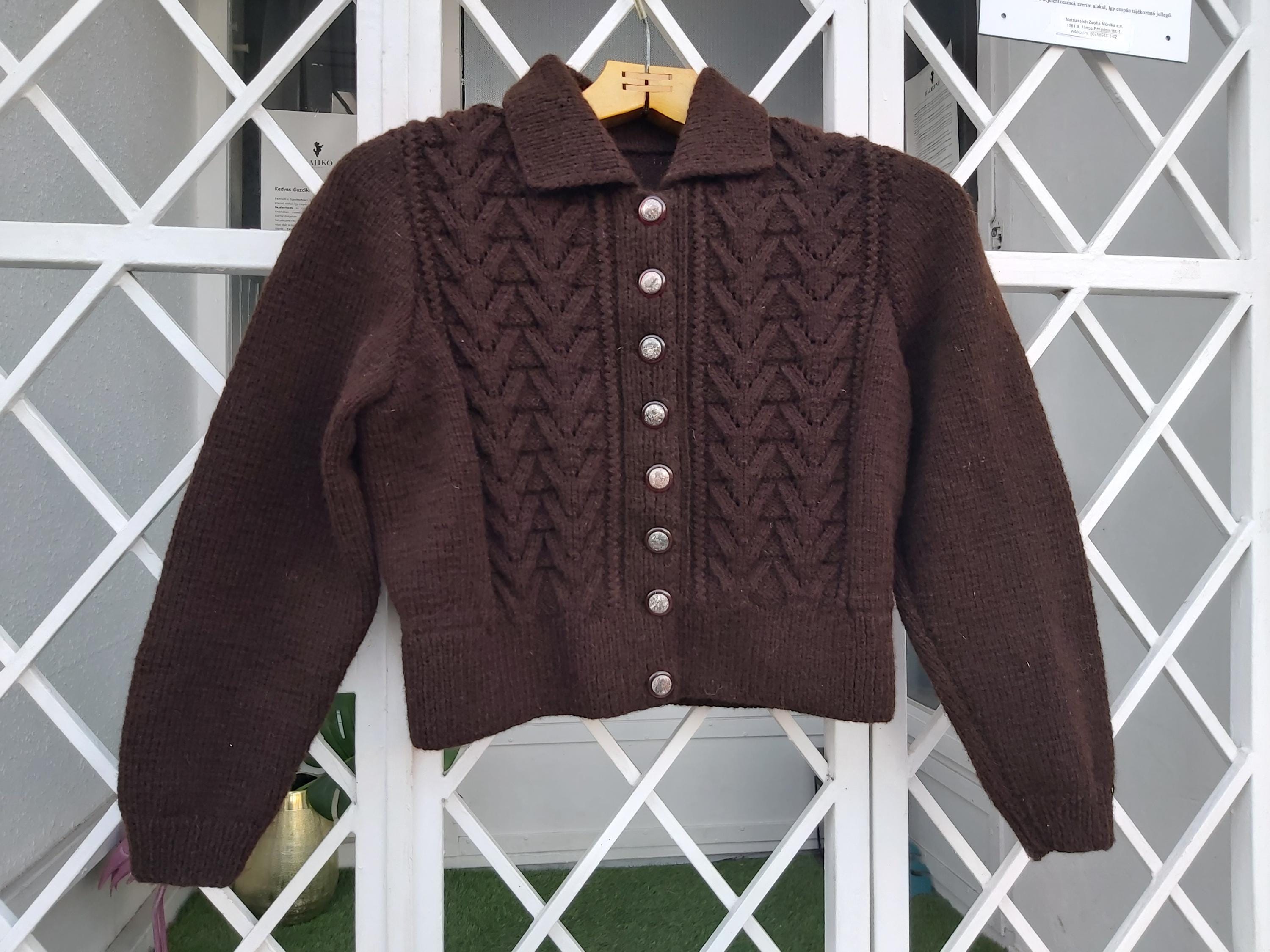 Chocolate Brown Traditional Knitted Austrian Folk Cardigan Sweater ...