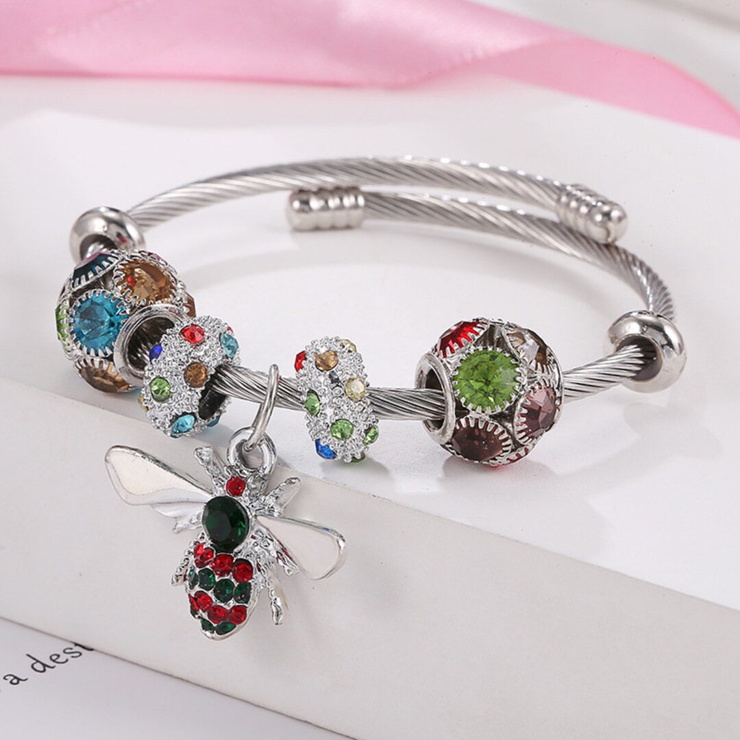 Classic Style Round Bee Stainless Steel Bangle Silver 2023 Best Gift ...