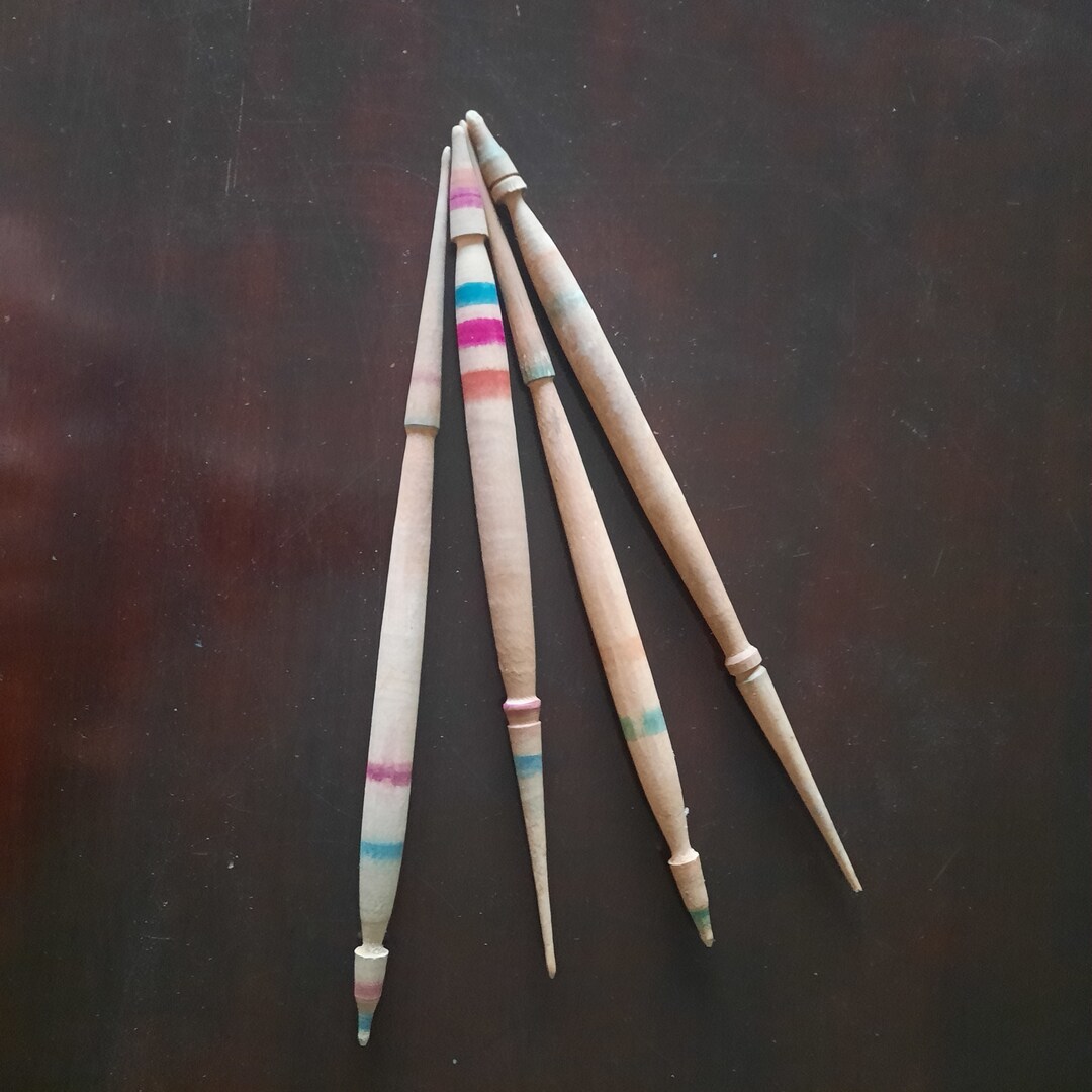 Old Wooden Spindle Set of 4. Spinning Wool. Hand Carved Primitive Tools ...
