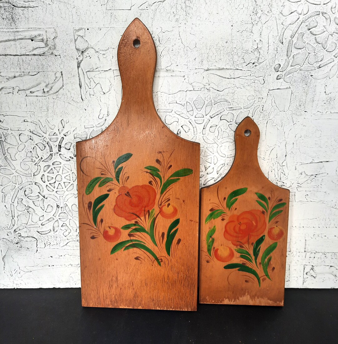 Set of 2 Vintage Painted Wooden Boards. Hand Painted Wooden Boards With ...