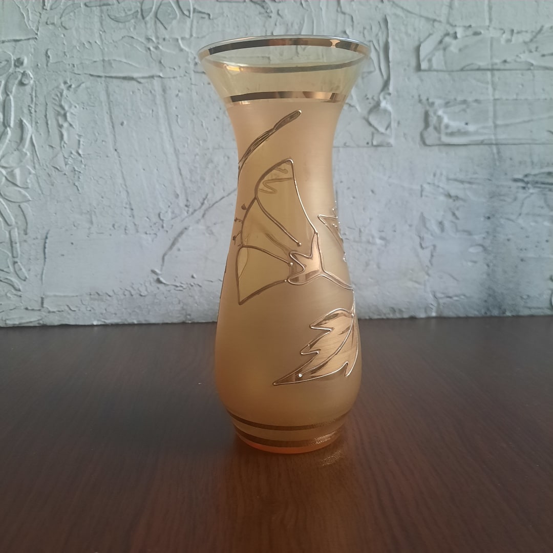 Vintage Flower Vase Frosted Glass With Hand-painted Golden Flowers ...