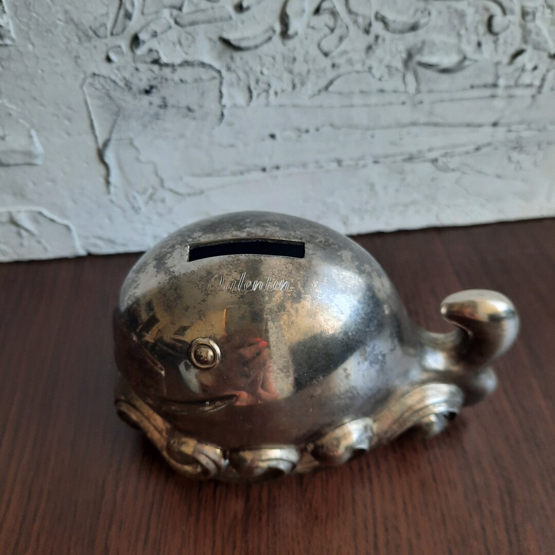 Vintage Coin Bank, Metal Whale. Metal Chrome Piggy Bank. - Etsy