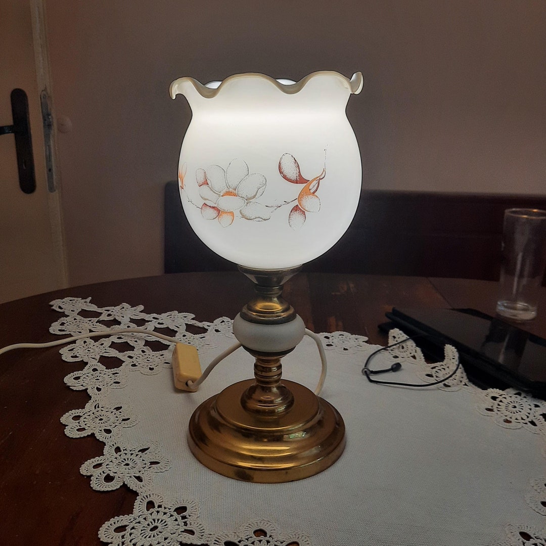 Vintage Table Lamp. Vintage Desk Lamp Made of Glass and Brass. Vintage ...
