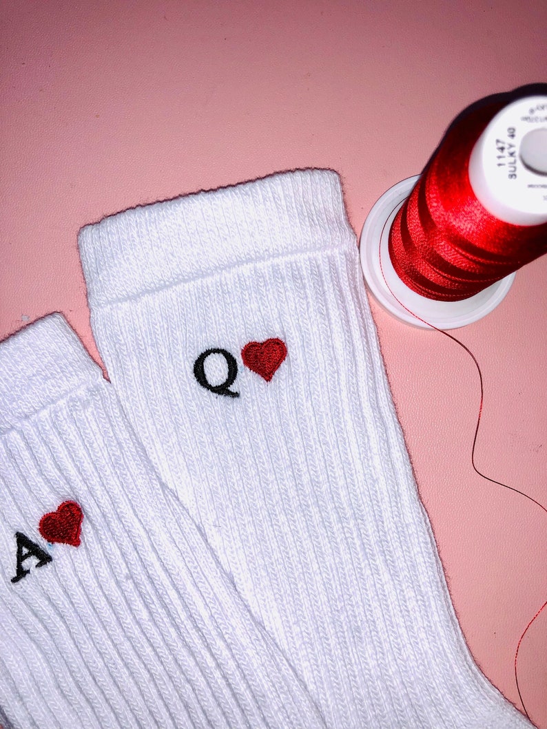 Initial With Heart Embroidered Crew Socks - Etsy