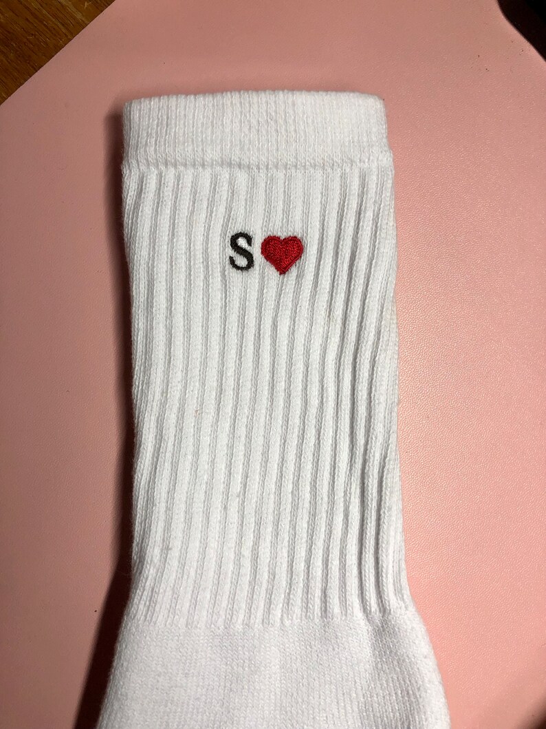 Initial With Heart Embroidered Crew Socks - Etsy