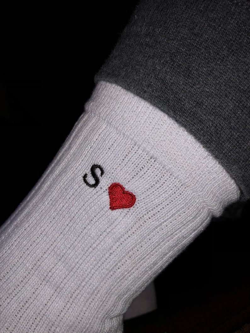 Initial With Heart Embroidered Crew Socks - Etsy
