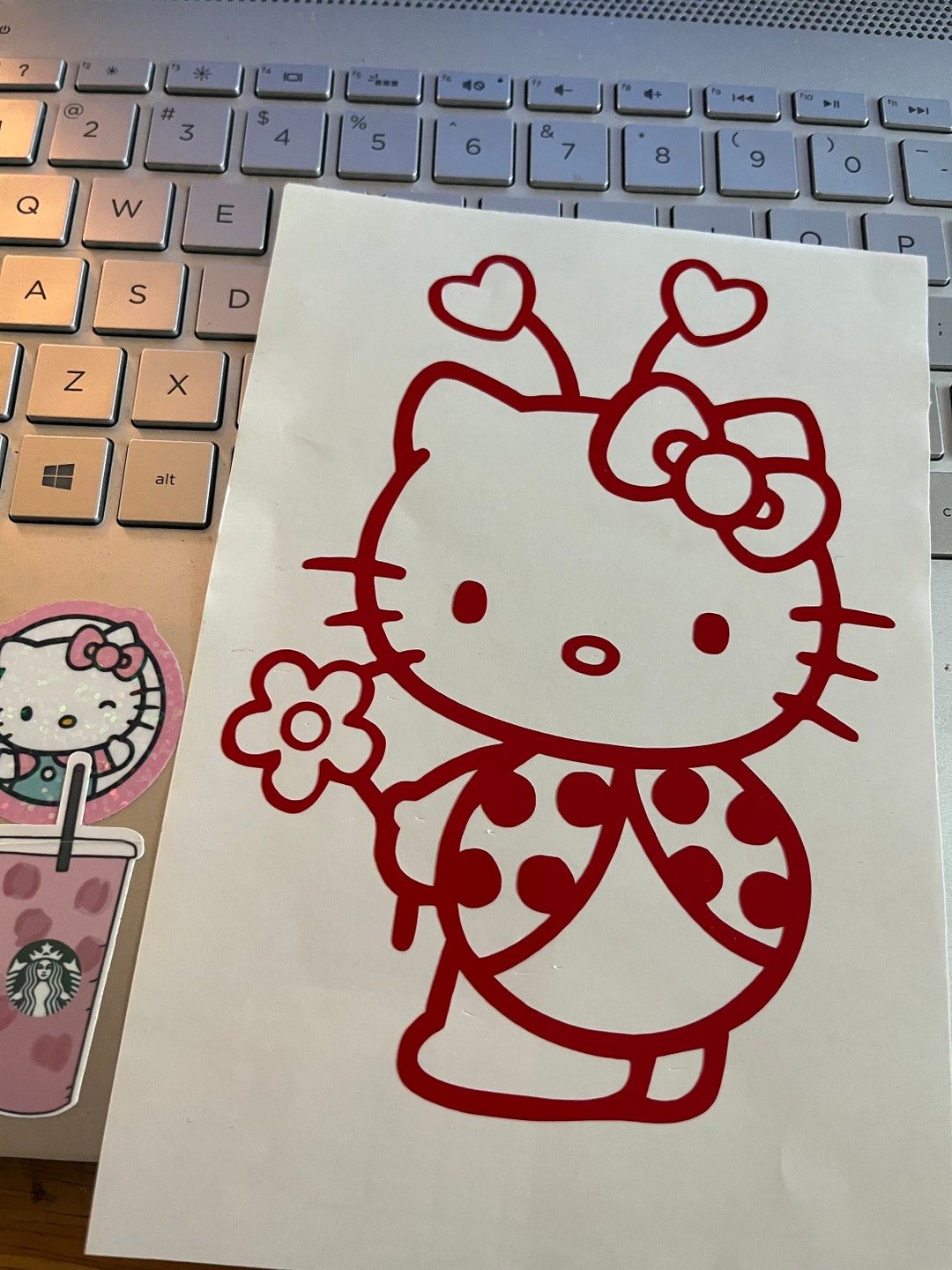 Ladybug Kitty, Car Decal, Rear View Mirror Sticker, Car Window Sticker ...