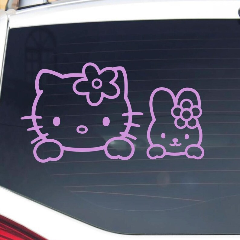 Kitty & Bunny Friends, Car Decal, Rear View Mirror Sticker, Car Window ...