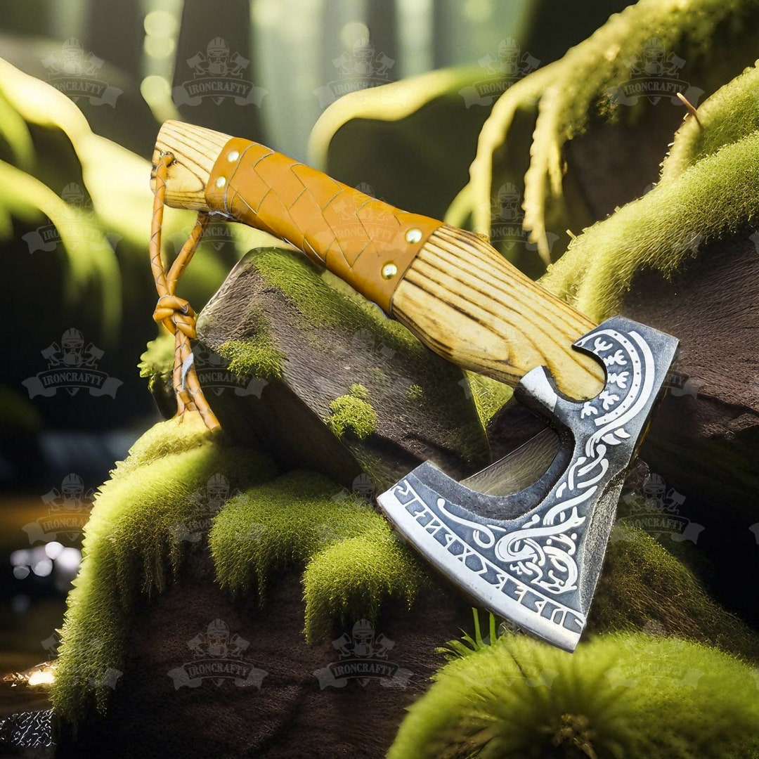 Runes Hand-forged Personalized Viking Axe Carbon Steel Hatchet for ...
