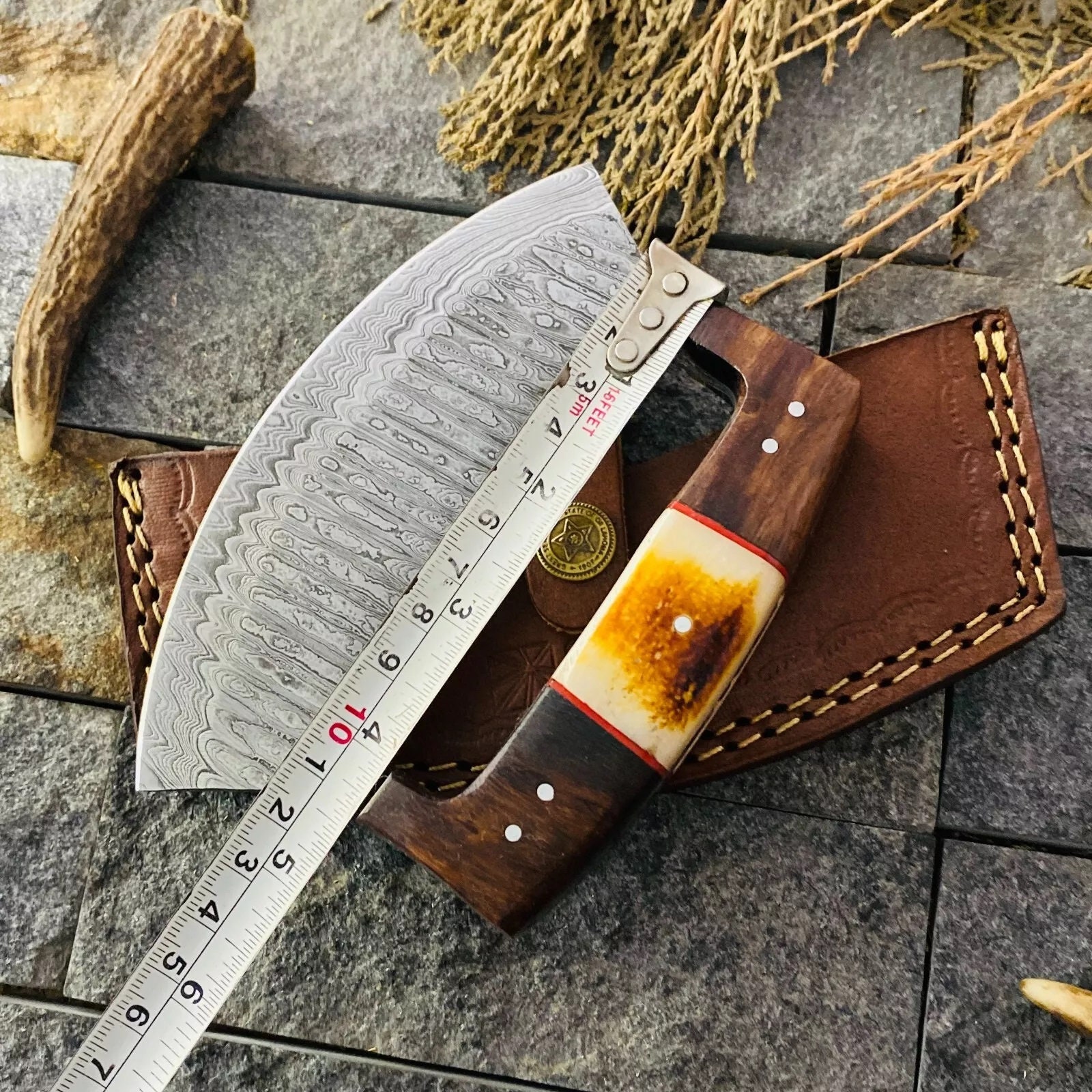 Hand-forged Damascus Steel Ulu Knife With Sheath Ideal for Slicing ...