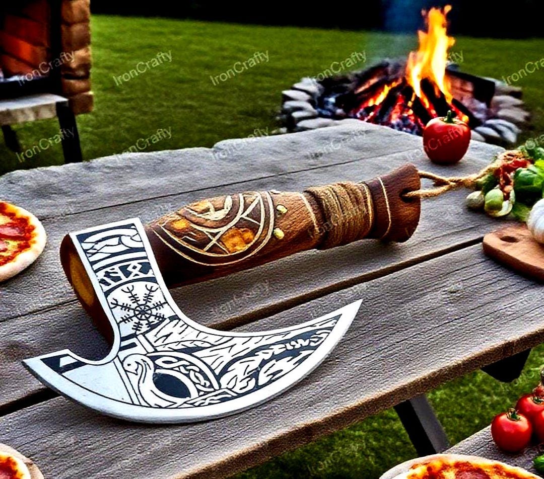Hand-forged Viking Pizza Axe With Personalized Engraved Wooden Box in ...