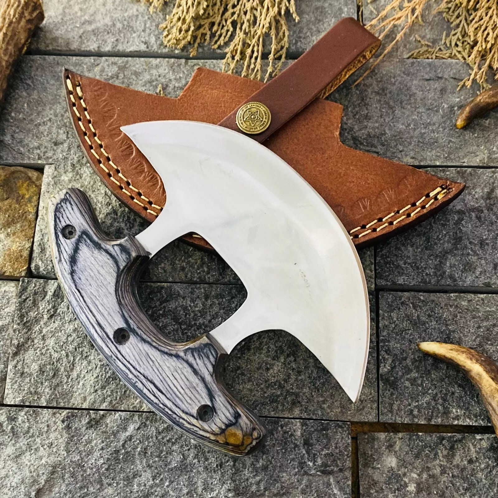 Hand-forged Damascus Steel Ulu Knife With Sheath Ideal for Slicing ...