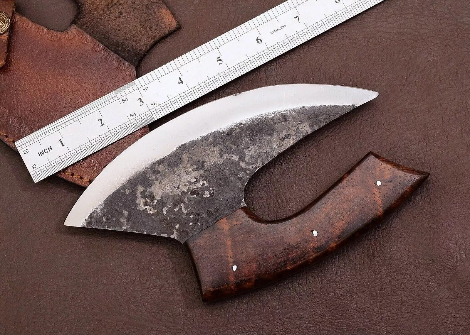 Hand-forged Damascus Steel Ulu Knife With Sheath Ideal for Slicing ...