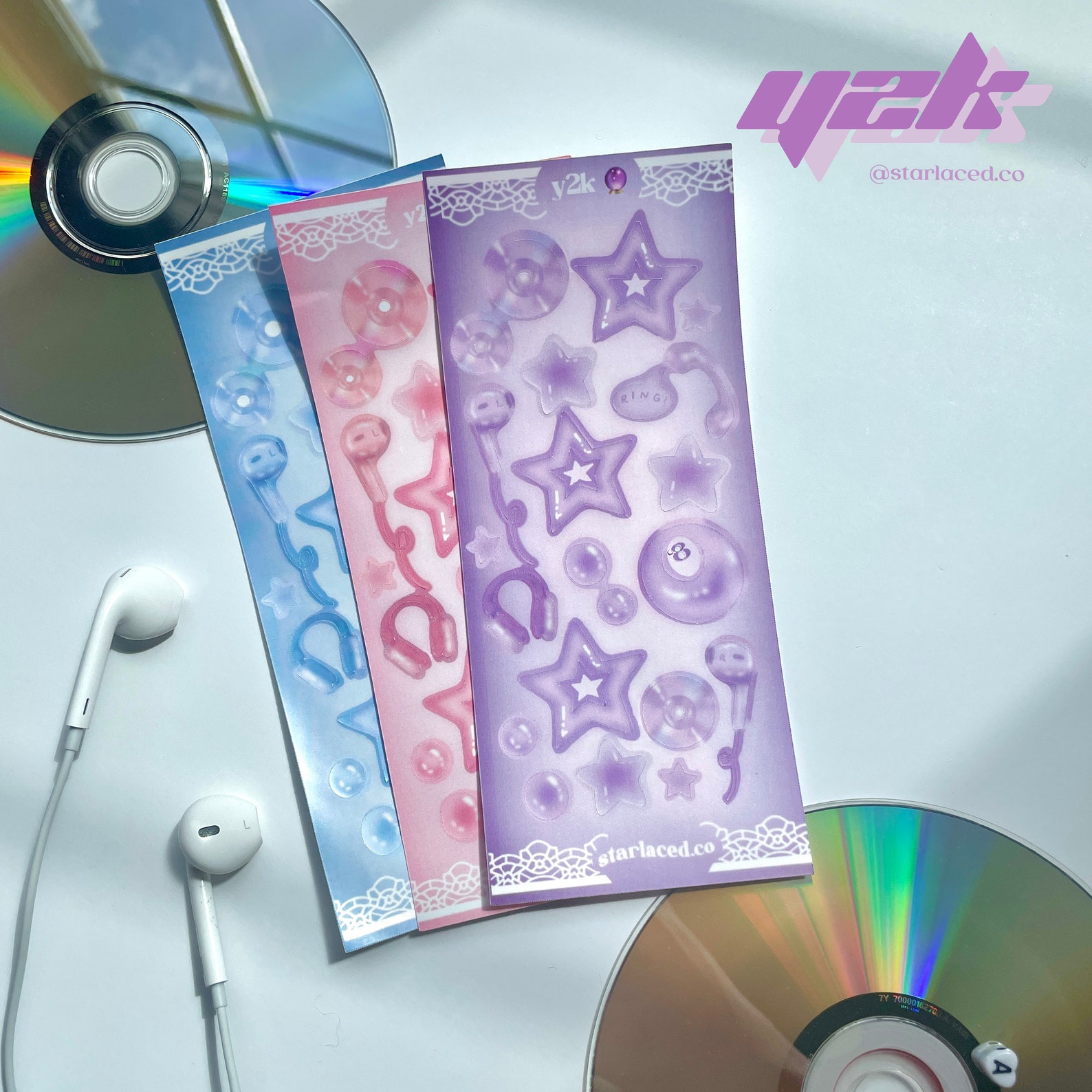 Y2K Sticker Sheet | Retro Aesthetic Stickers, AirPod Headphone Star ...