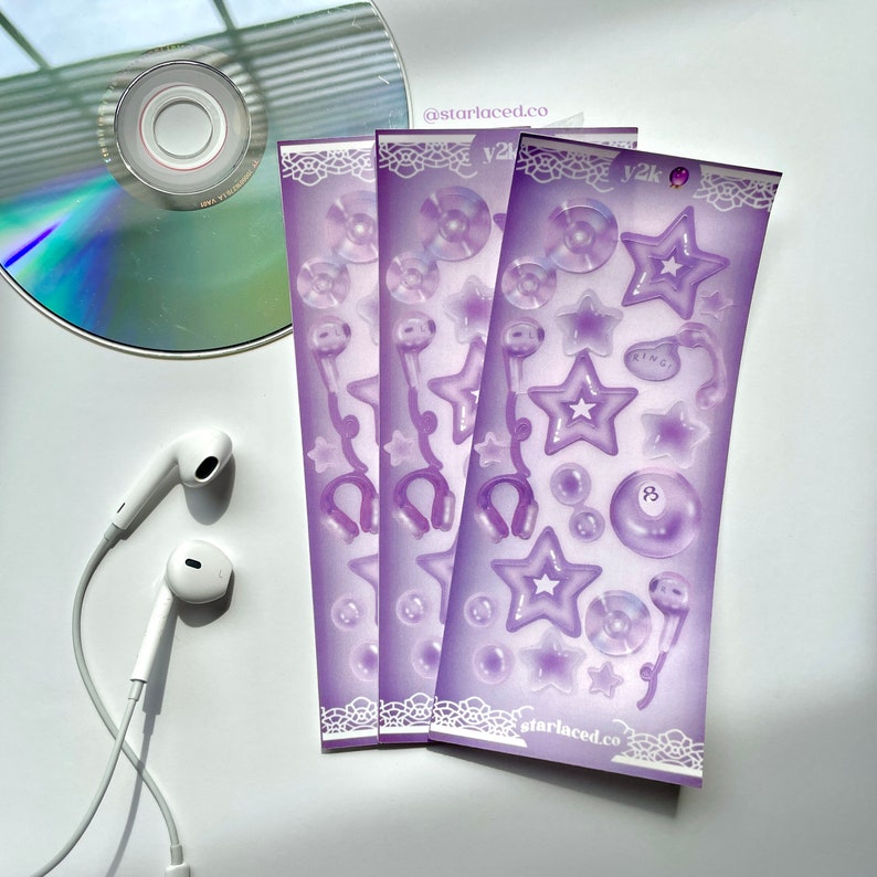 Y2K Sticker Sheet | Retro Aesthetic Stickers, AirPod Headphone Star ...