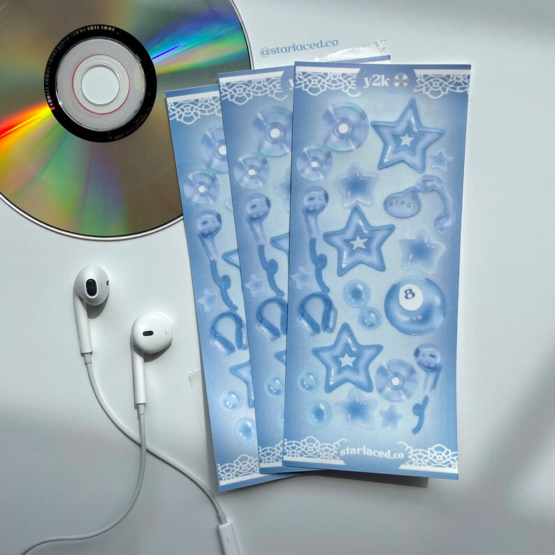 Y2K Sticker Sheet | Retro Aesthetic Stickers, AirPod Headphone Star ...