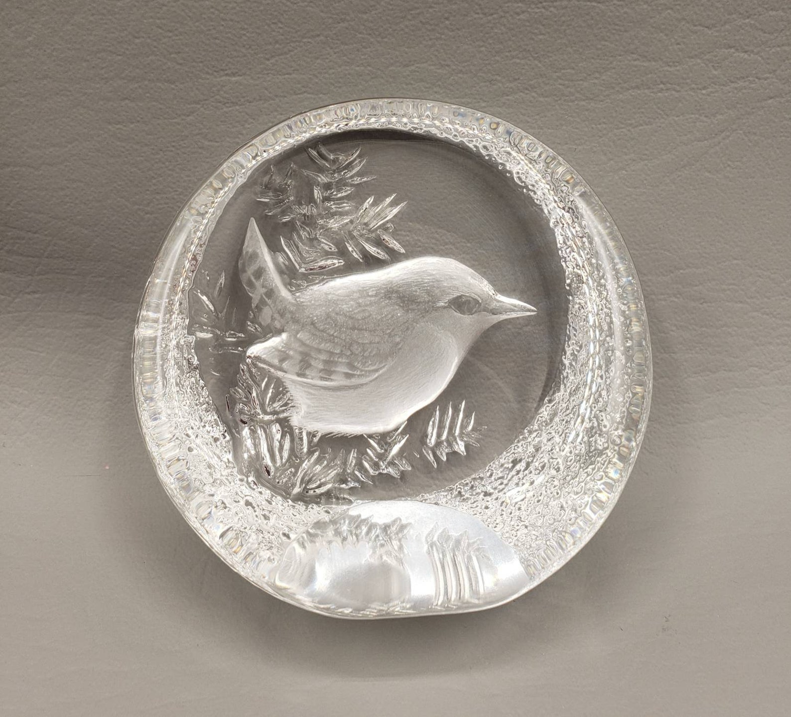 Mats Jonasson Paperweight Etched Signed Crystal Bird Wren Etsy