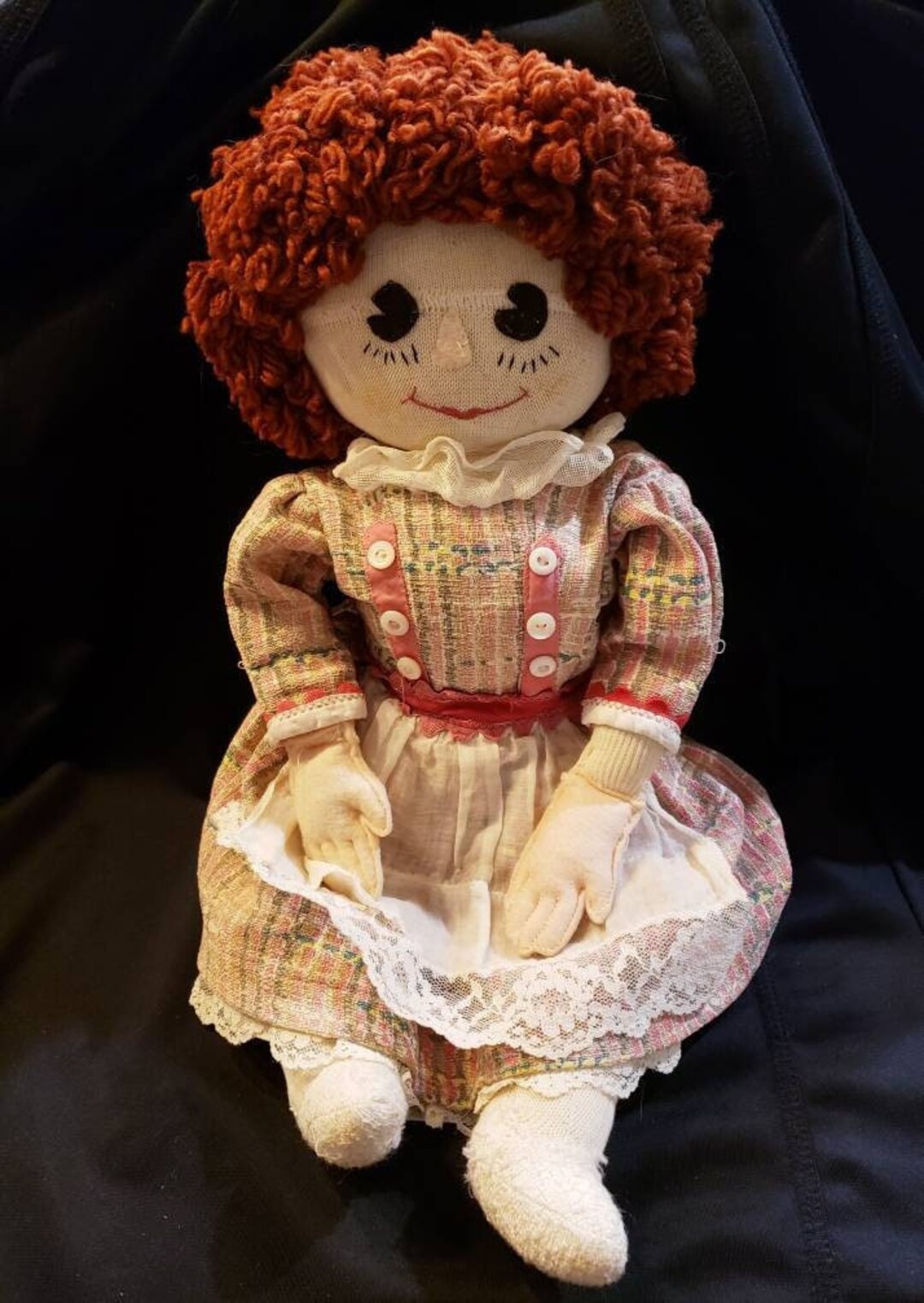 Raggedy Ann Doll Handmade Vintage Red Hair Hand Stitched Face, Dress ...