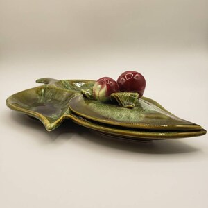 1960's Wade of California Pottery Avocado Green Leaf Dish Drip Glaze 2 ...