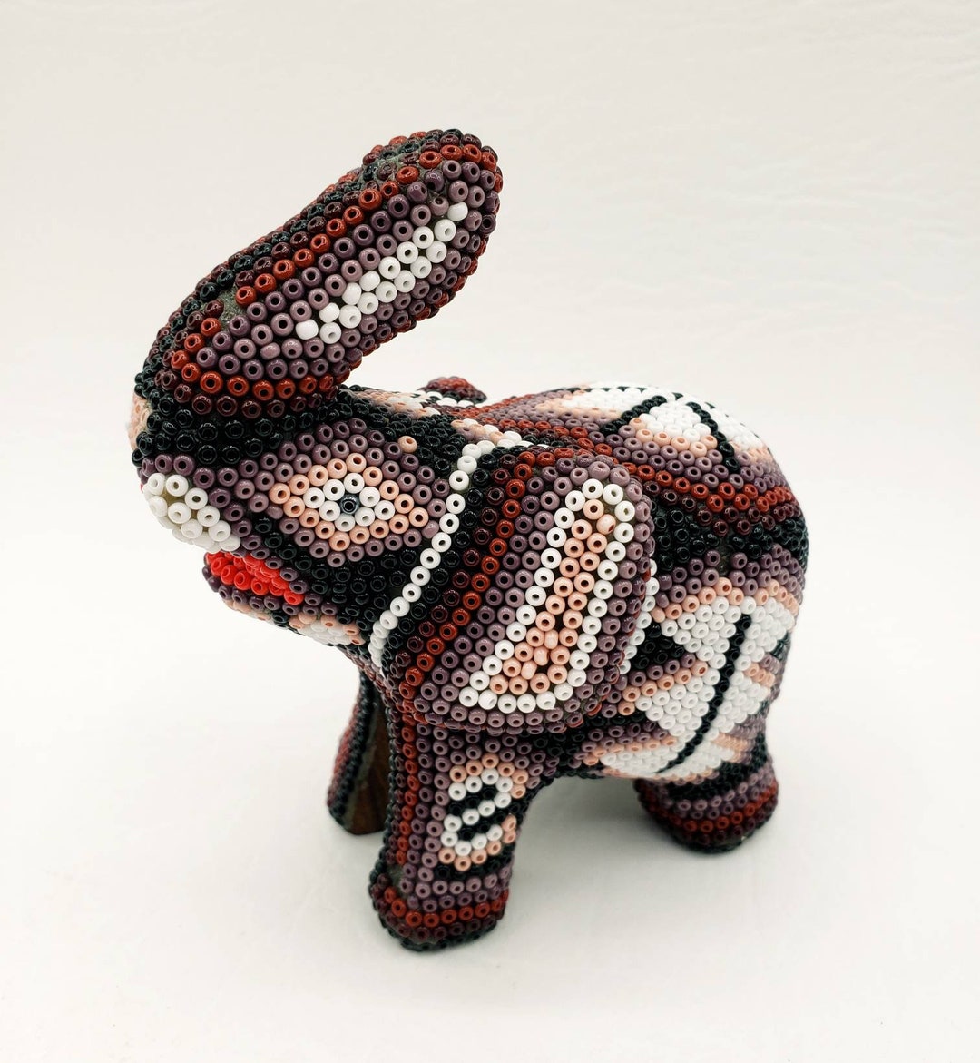 Huichol Bead Mexican Folk Art Small Elephant Wood Statue Figurine Decor ...