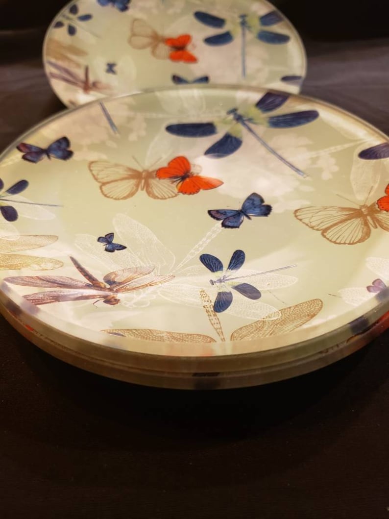 Dragonflies & Butterflies Plates Dessert Appetizer Set of 4 Sage Green ...