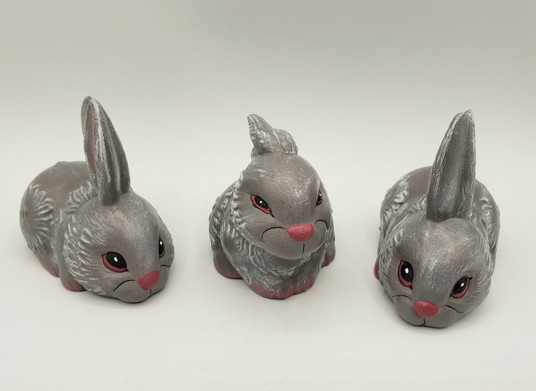 Vintage Ceramic Bunnies Gray Rabbit Easter Figurines Spring Decor Hand ...