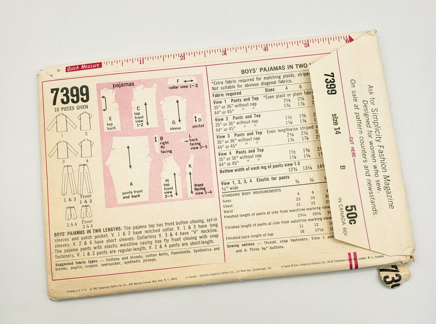 1960's Simplicity Sewing Pattern #7399 Boys Pajamas Pj's Size 14 UNCUT ...