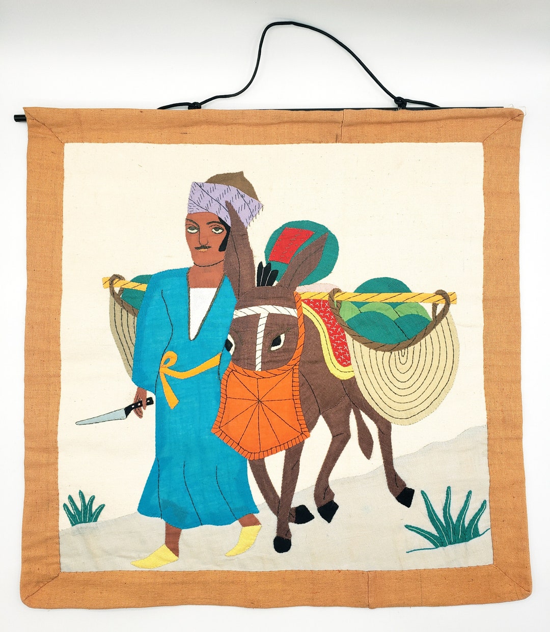 Egyptian Handmade Folk Art Textile Applique Scenery Tapestry Wall ...