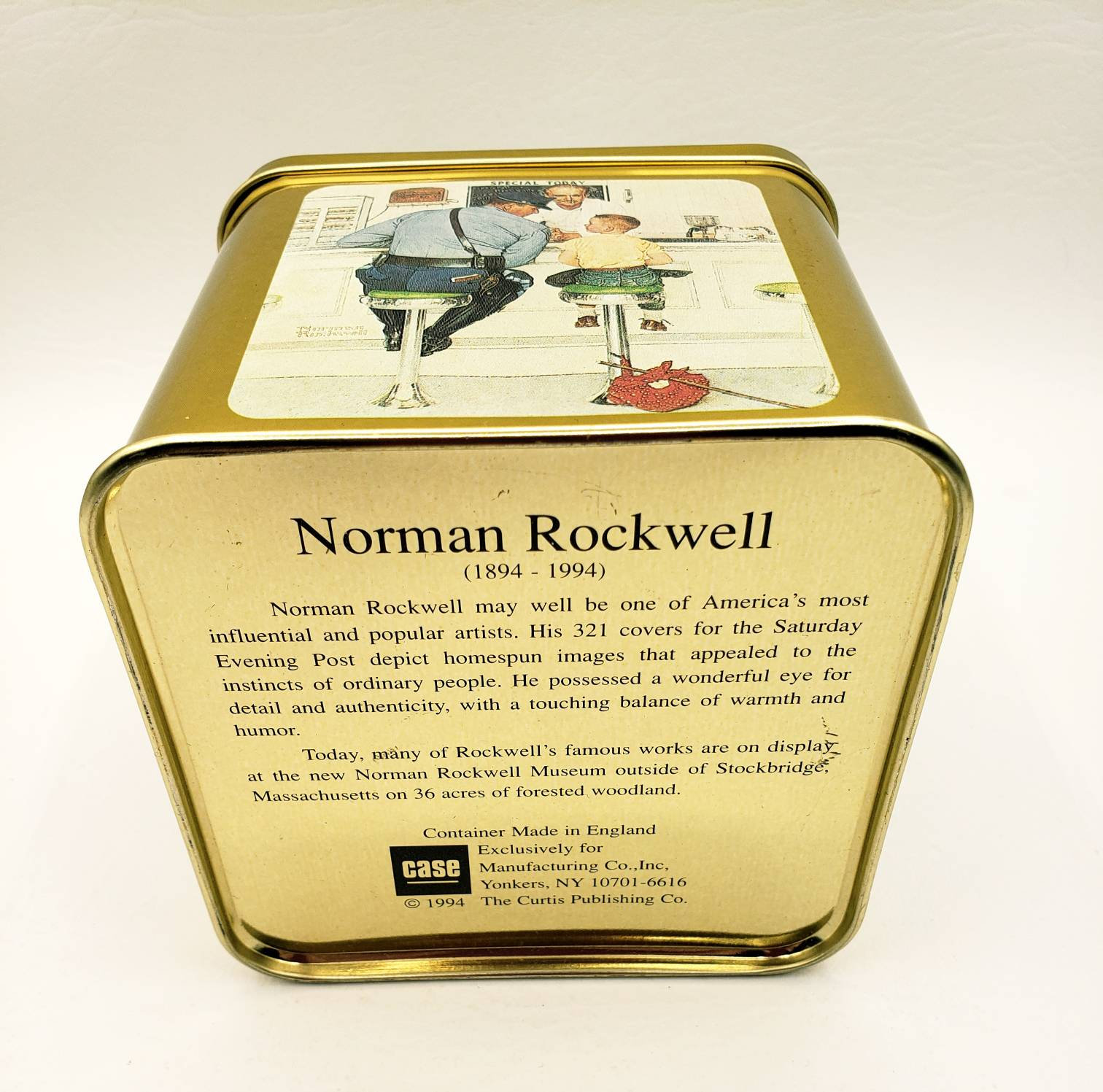Norman Rockwell 1994 Empty Gold Tin Cube Made in England for Case ...