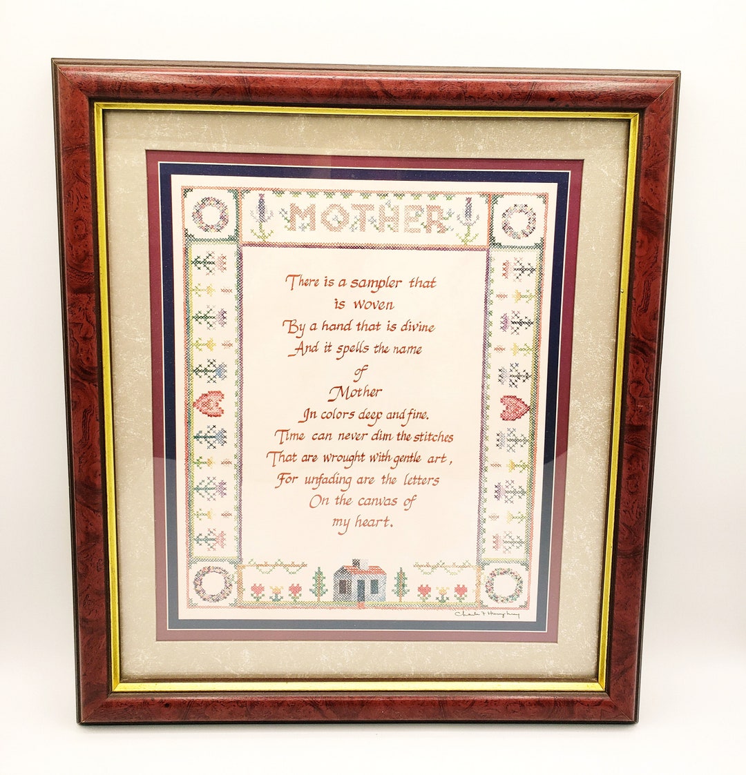 Vintage Home Interiors Wall Decor Art Print Framed Mother Sampler Poem ...