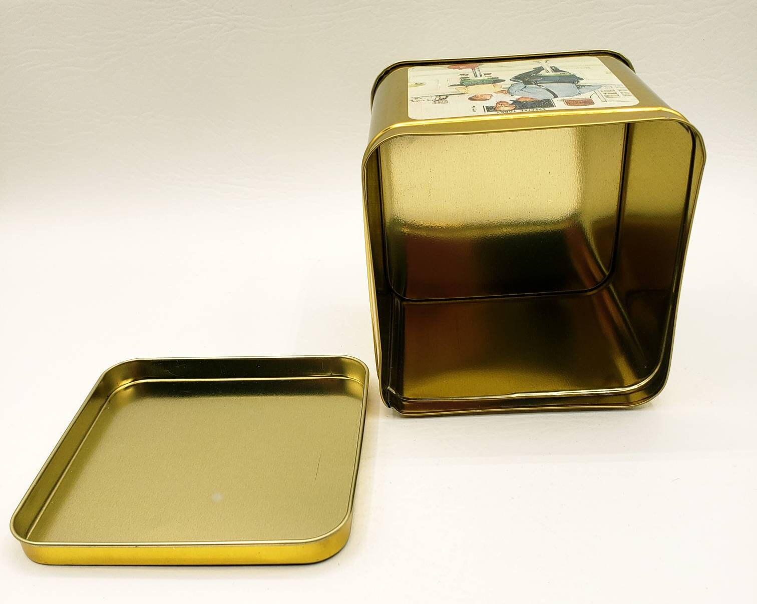 Norman Rockwell 1994 Empty Gold Tin Cube Made in England for - Etsy