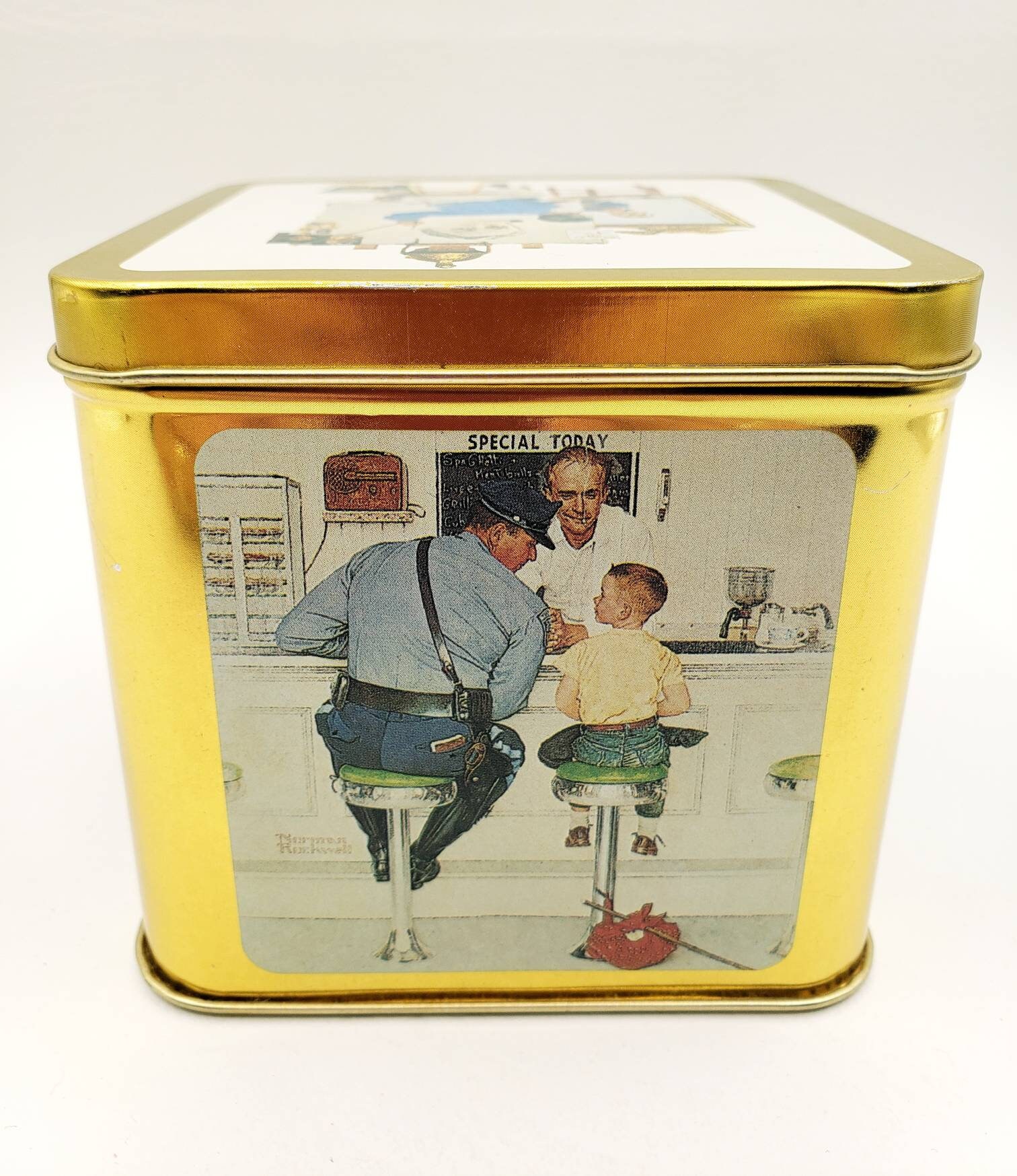 Norman Rockwell 1994 Empty Gold Tin Cube Made in England for - Etsy