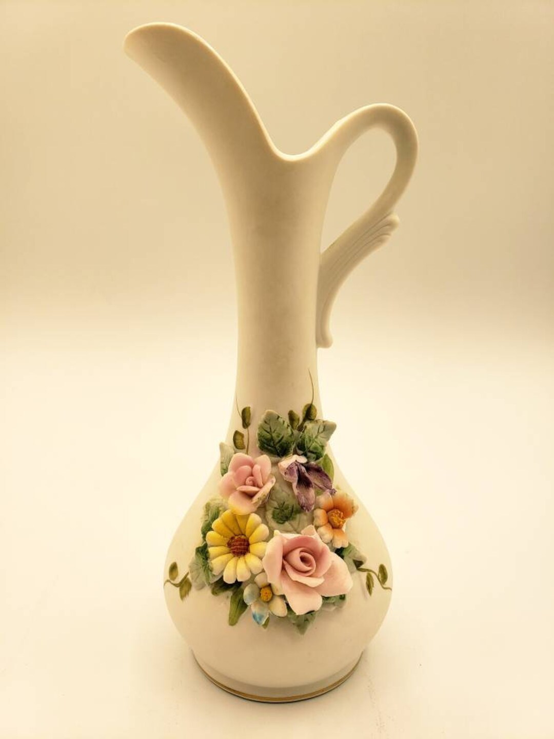 Vintage Lefton China Bisque Vase Hand Painted Flowers, Floral Retro ...