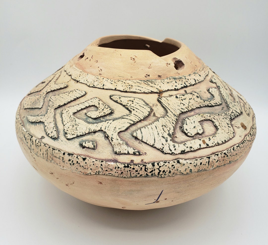 Studio Pottery Vase Signed Aztec Southwest Boho Vintage Clay UFO 2002 9 ...